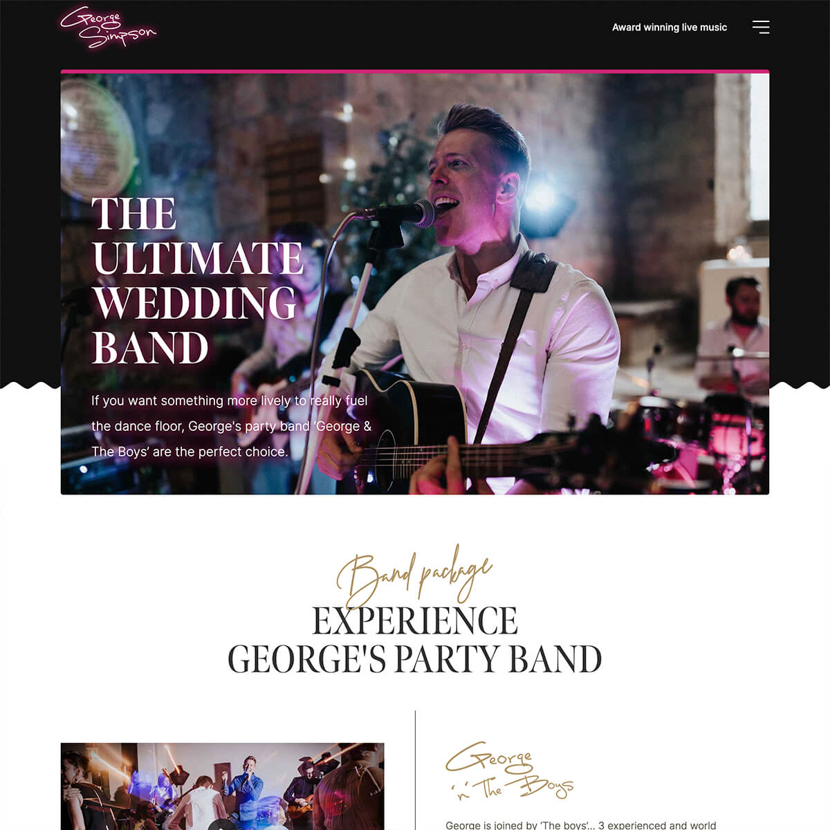 George Simpson Award Winning Wedding Singer Website Design